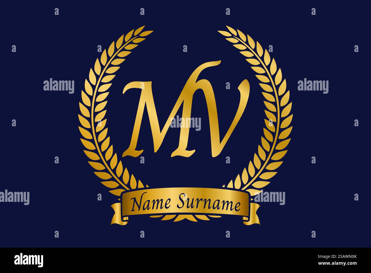 Initial letter M and V, MV monogram logo design with laurel wreath ...