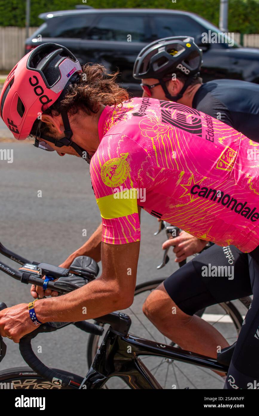 Lachlan Morton riding on the Pacific Highway through the northern ...