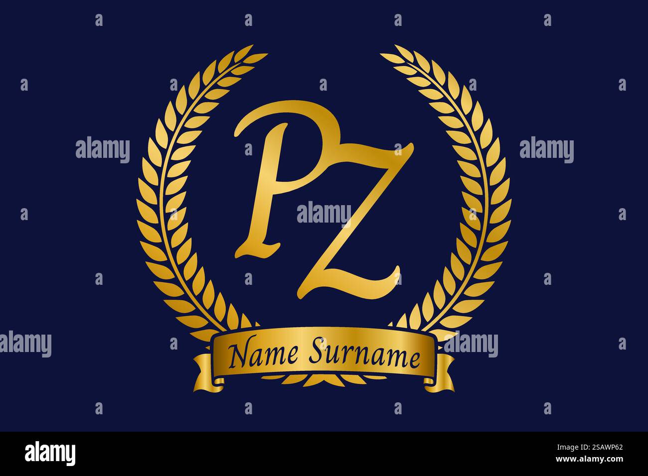 Initial letter P and Z, PZ monogram logo design with laurel wreath ...