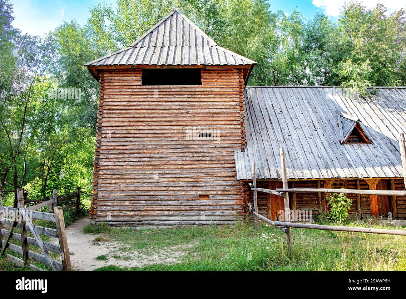 Rustic watchtower wooden structure stands proudly amid lush greenery ...