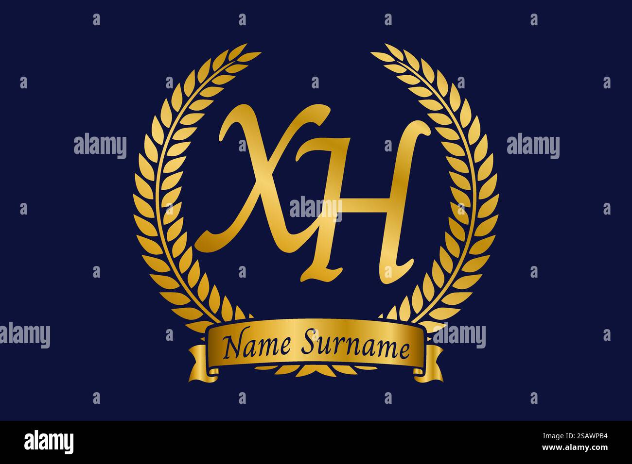 Initial letter X and H, XH monogram logo design with laurel wreath ...