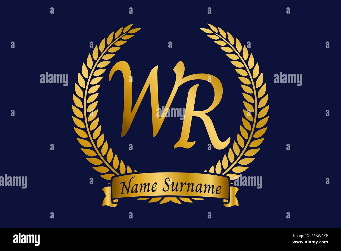 Initial letter W and R, WR monogram logo design with laurel wreath ...