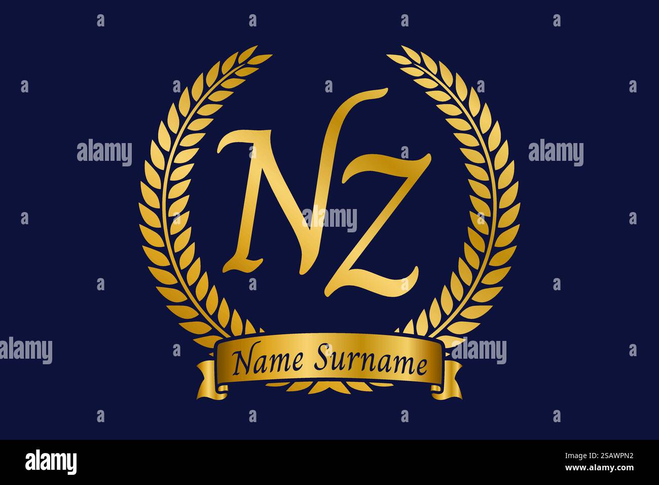 Initial letter N and Z, NZ monogram logo design with laurel wreath ...