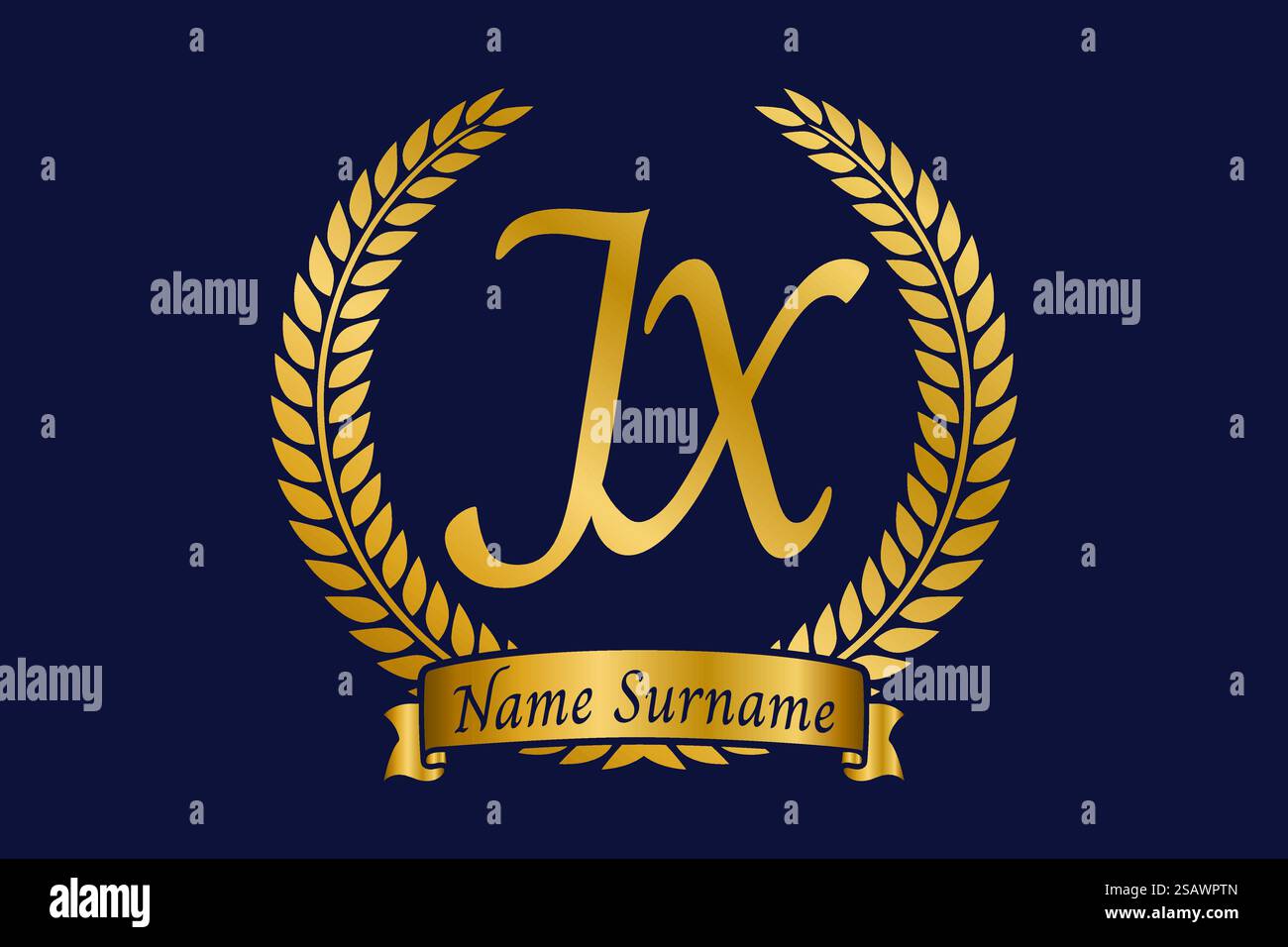Initial letter J and X, JX monogram logo design with laurel wreath. Luxury golden emblem with ...