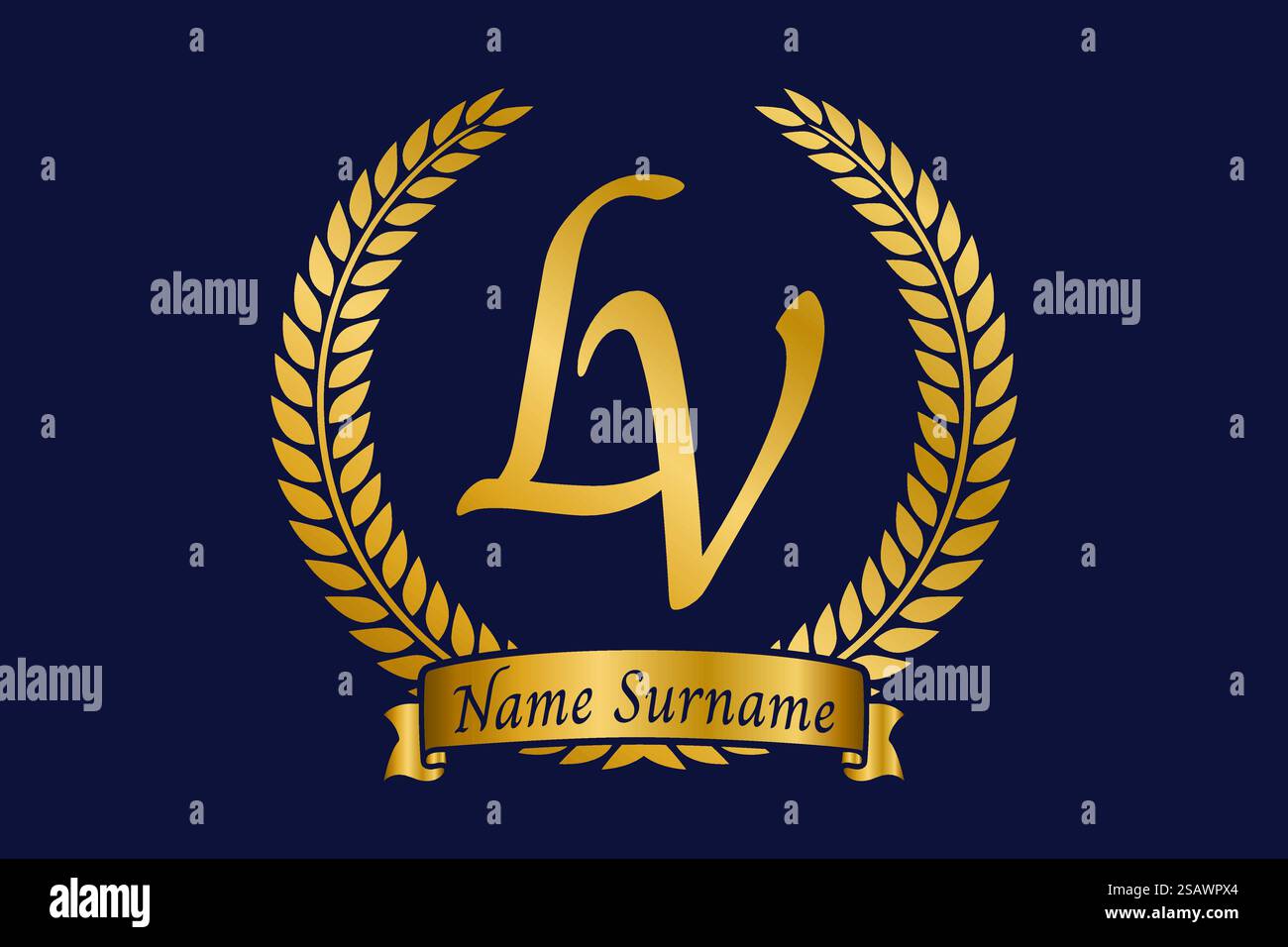 Initial letter L and V, LV monogram logo design with laurel wreath ...