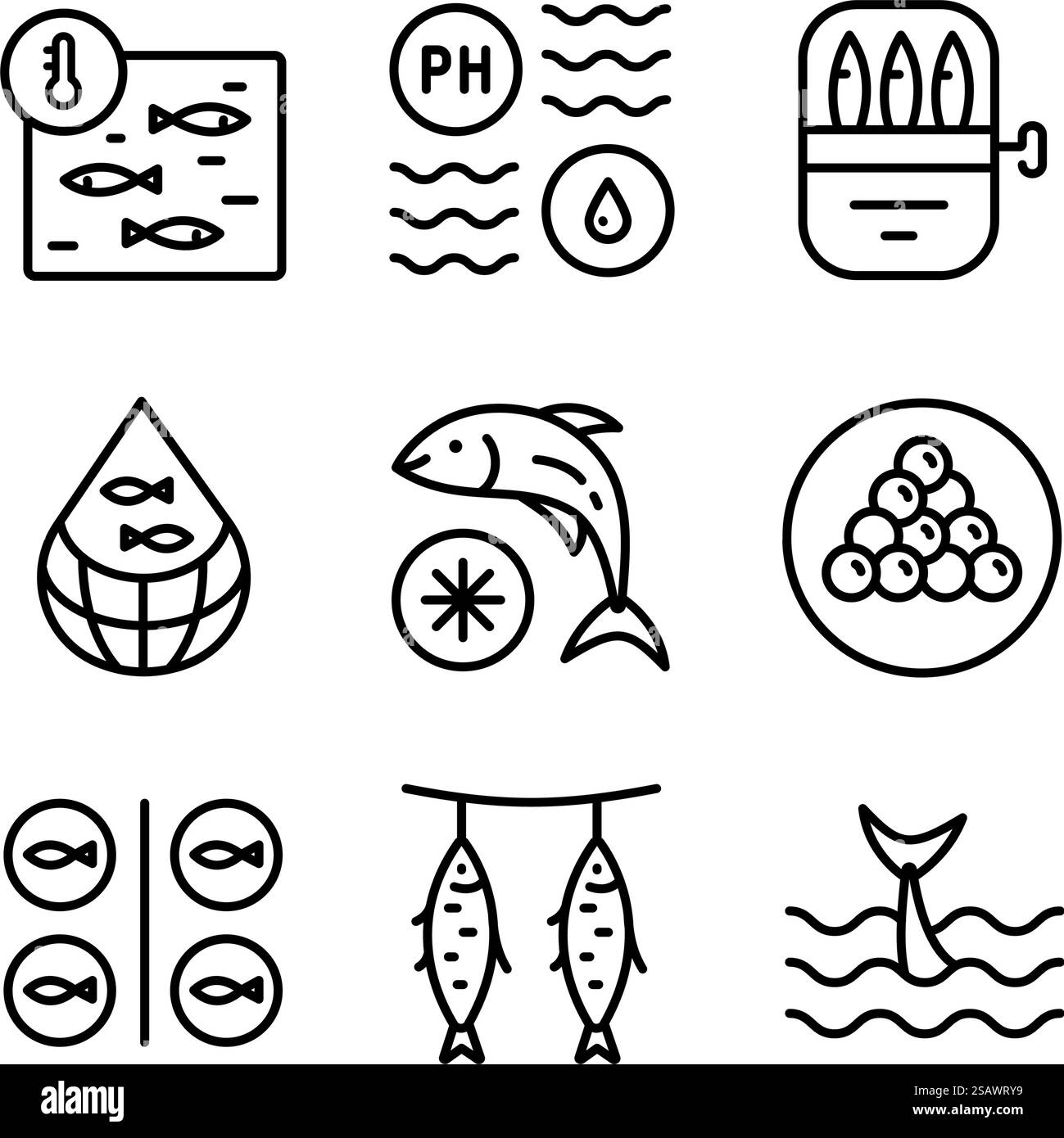 Fish farm icons set. Outline set of fish farm icons. Simple vector ...