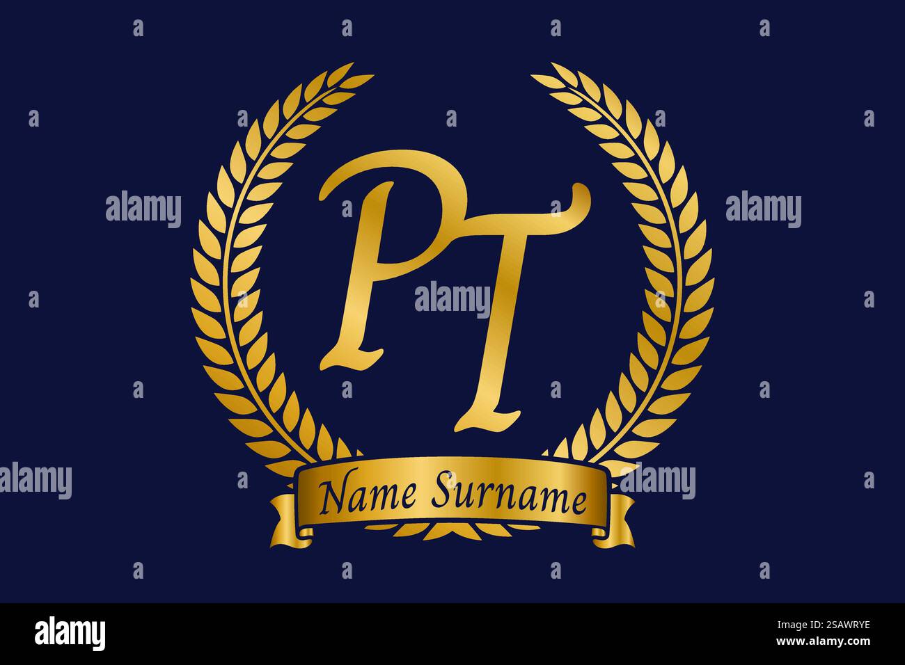 Initial letter P and T, PT monogram logo design with laurel wreath ...