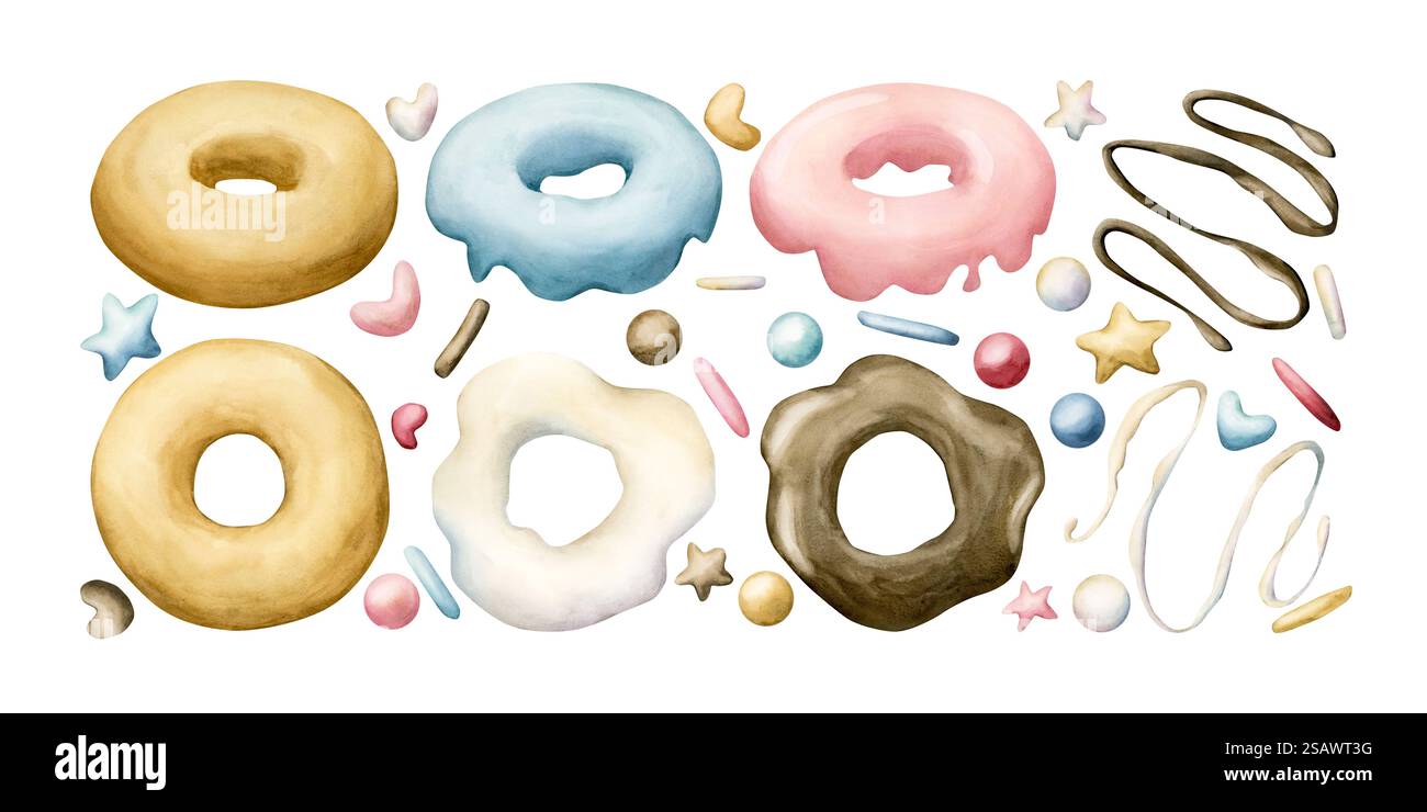 Donut and frosting with sprinkles clip art set. White, blue, pink and ...
