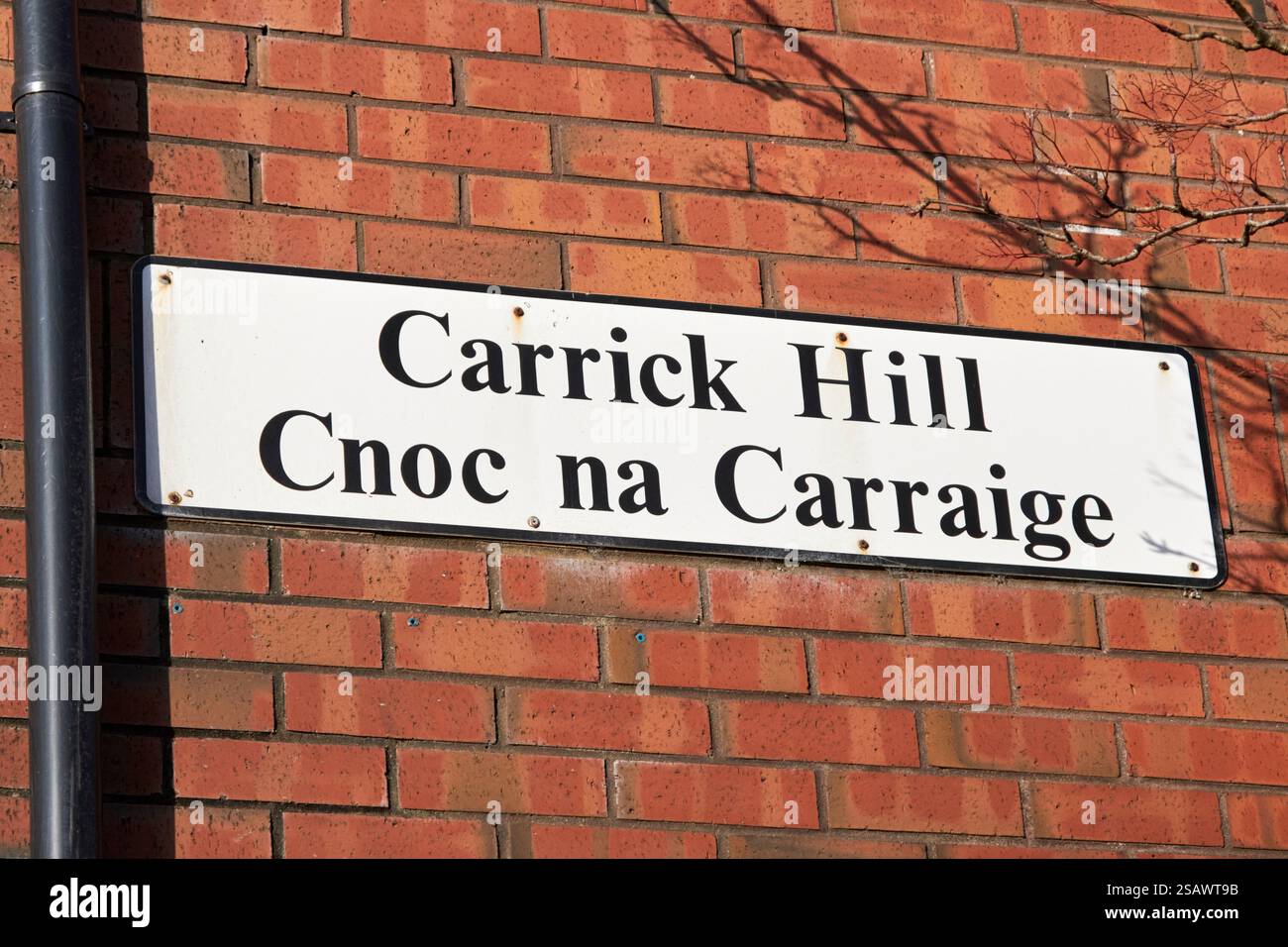 streetsign for carrick hill in english and irish belfast, northern ...