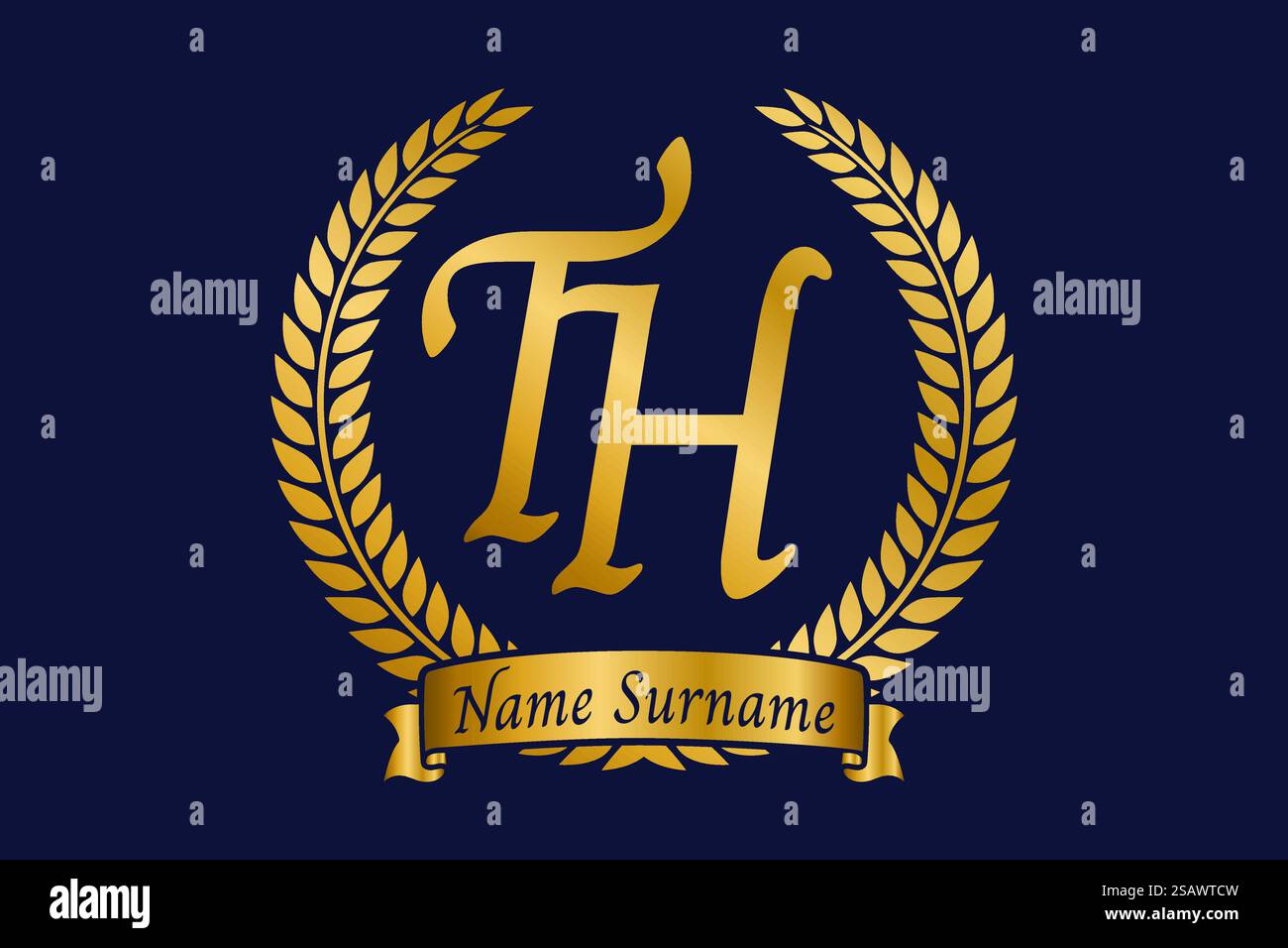 Initial letter T and H, TH monogram logo design with laurel wreath ...