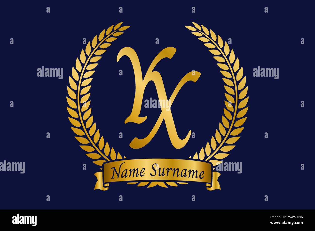 Initial letter Y and X, YX monogram logo design with laurel wreath. Luxury golden emblem with ...