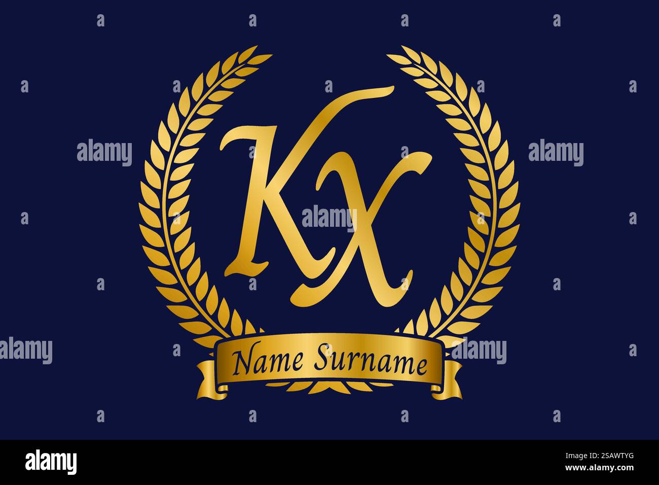 Initial Letter K And X Kx Monogram Logo Design With Laurel Wreath