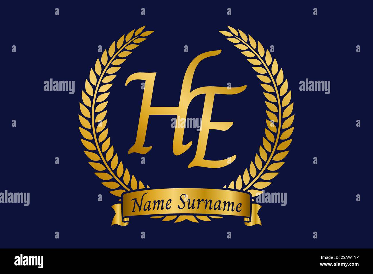 Initial letter H and E, HE monogram logo design with laurel wreath ...