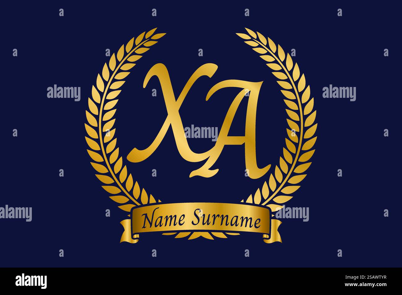 Initial letter X and A, XA monogram logo design with laurel wreath. Luxury golden emblem with ...