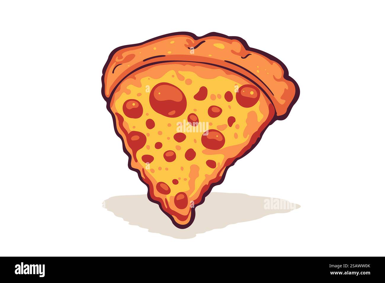 Triangle pizza slice with melted cheese and pepperoni. Cartoon sticker ...