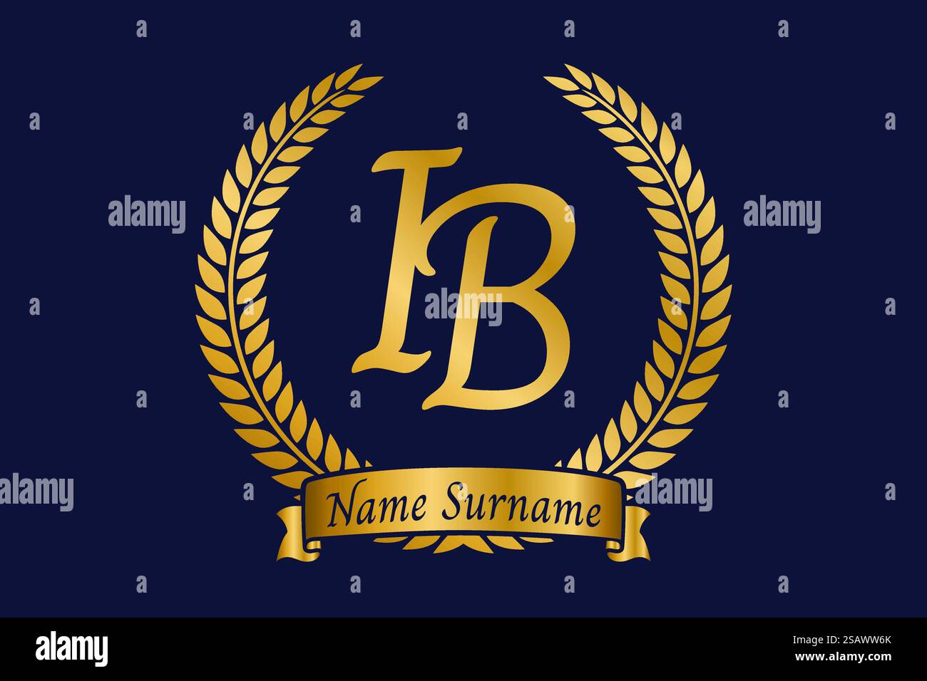 Initial letter I and B, IB monogram logo design with laurel wreath ...