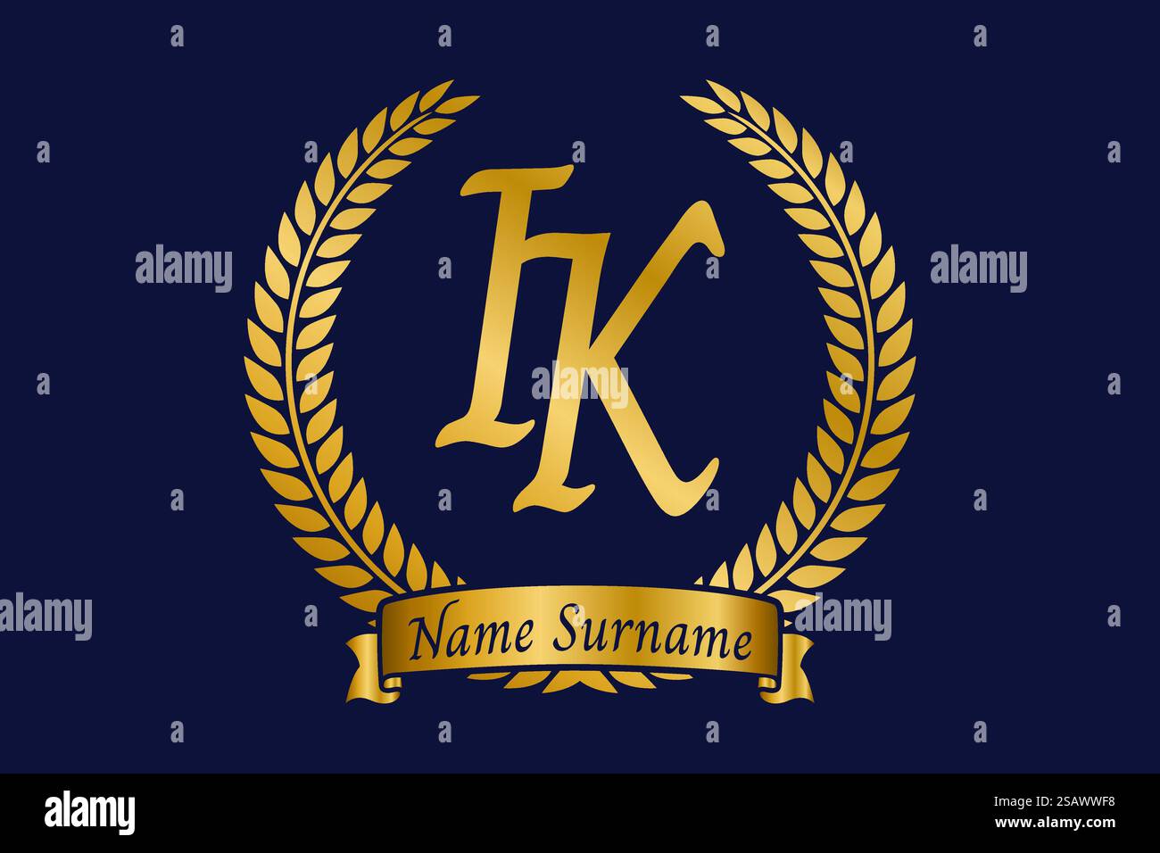 Initial letter I and K, IK monogram logo design with laurel wreath ...