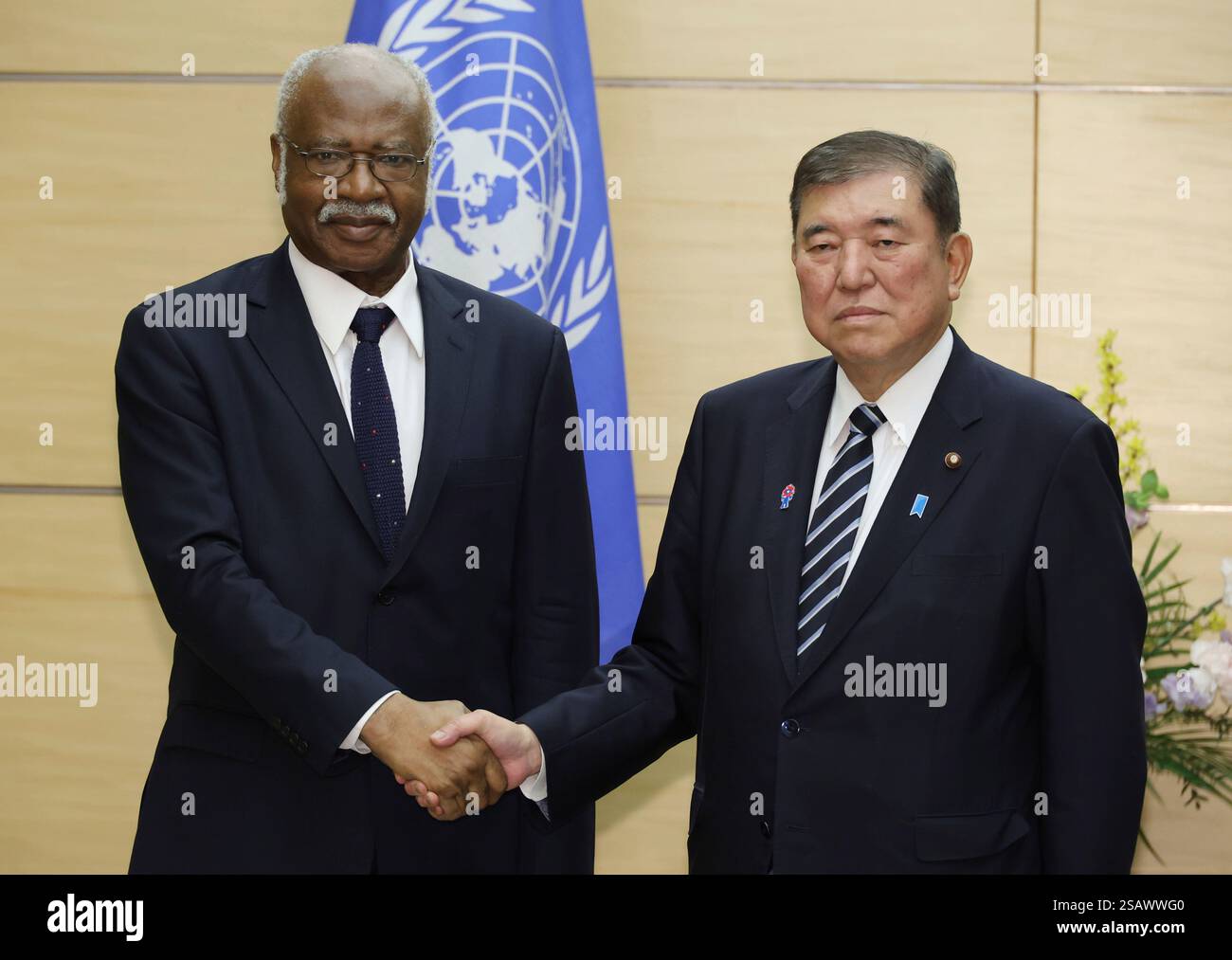 Philemon Yang, President of the 79th session of the United Nations General Assembly, meets Japan ...