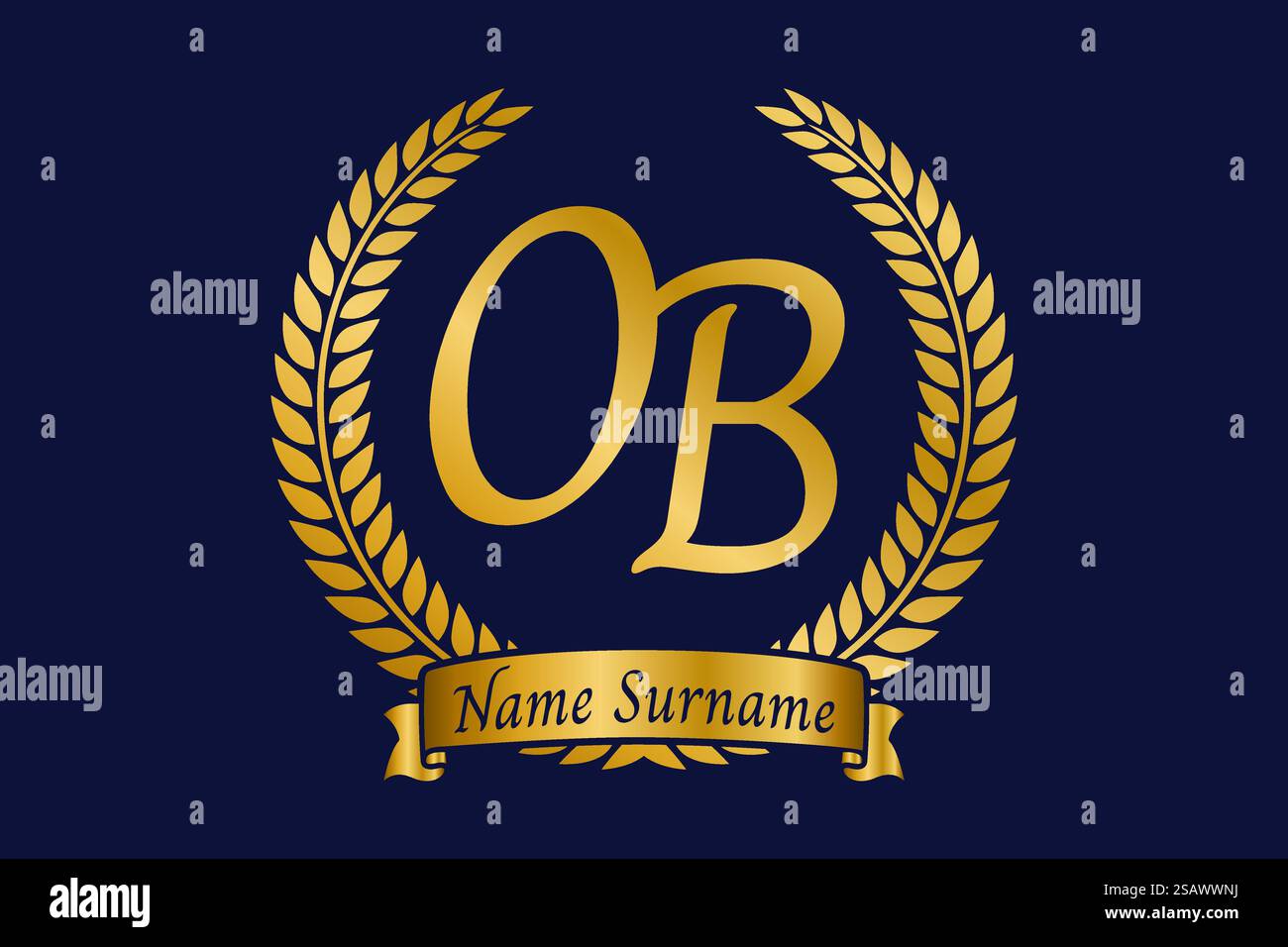 Initial letter O and B, OB monogram logo design with laurel wreath ...