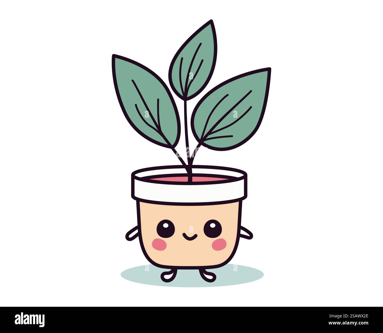 Cute lovely houseplant vector art. Kawaii faces on flower pot with ...