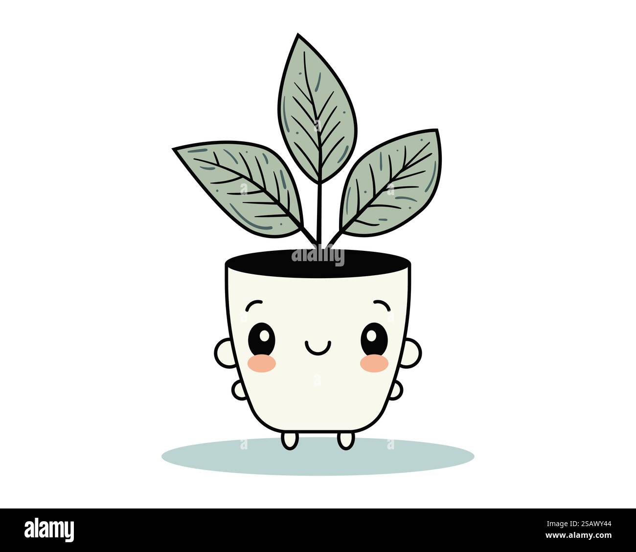 Cute lovely houseplant vector art. Kawaii faces on flower pot with ...