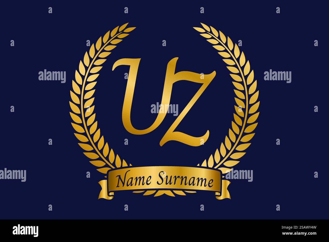 Initial letter U and Z, UZ monogram logo design with laurel wreath ...