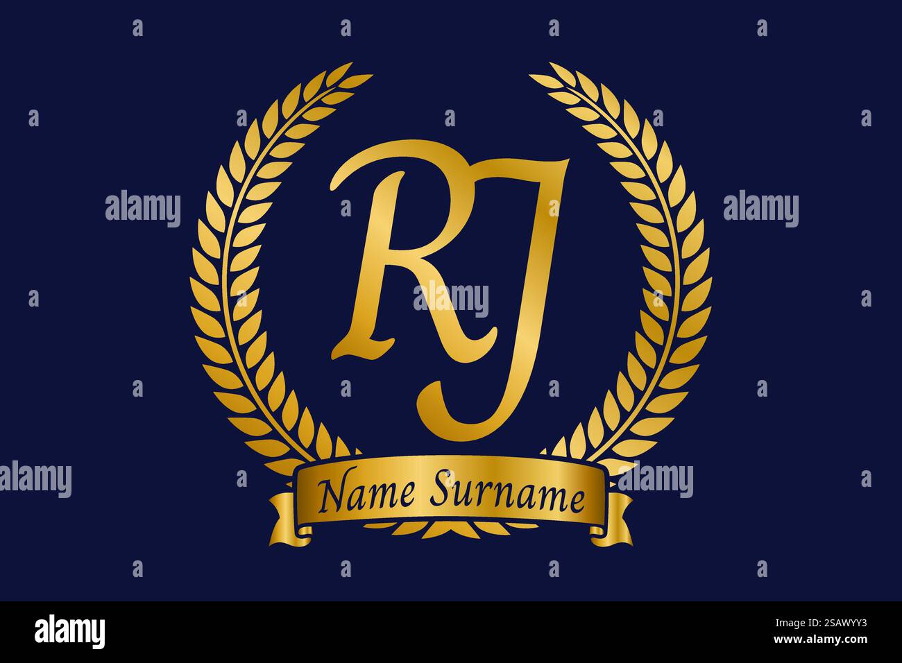Initial letter R and J, RJ monogram logo design with laurel wreath ...