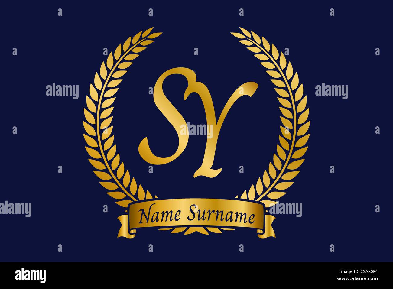 Initial letter S and Y, SY monogram logo design with laurel wreath ...