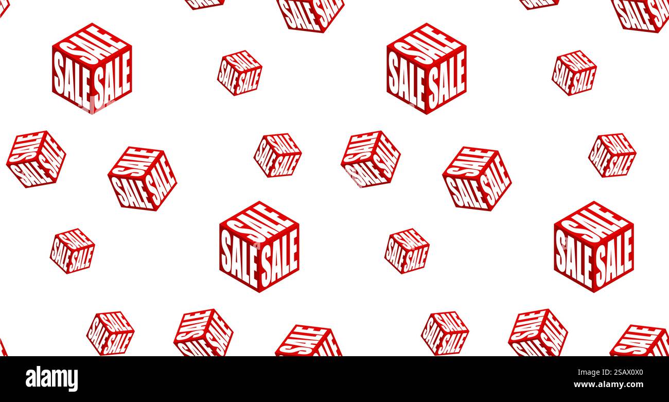 Red symbol sale tag vector. Sales pattern seamless geometric cube Stock ...