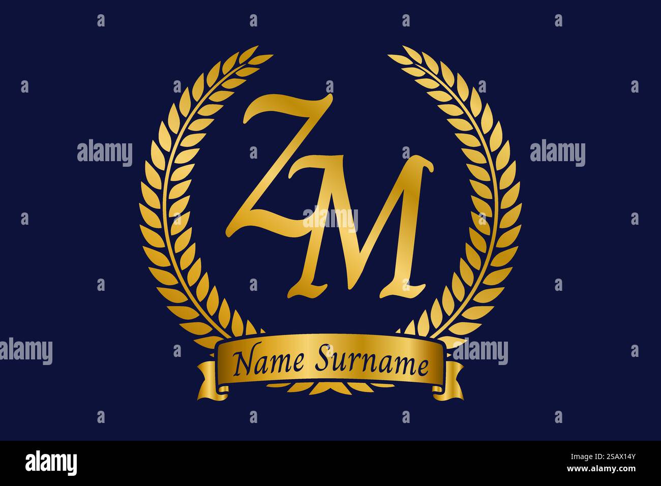 Initial letter Z and M, ZM monogram logo design with laurel wreath ...