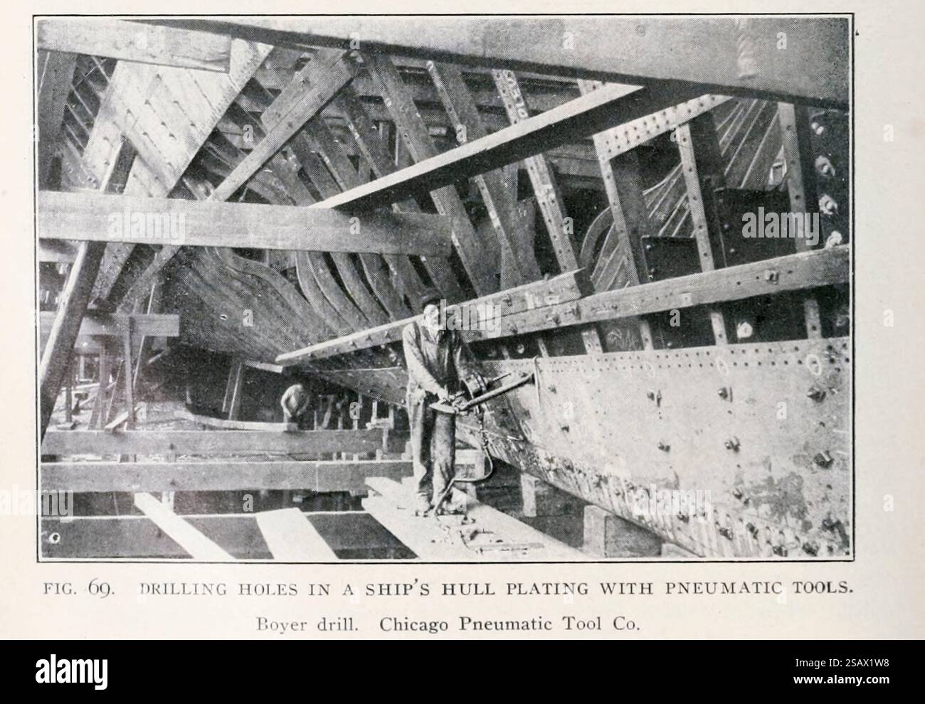 DRILLING HOLES IN A SHIP'S HULL PLATING WITH PNEUMATIC TOOLS. Boyer ...