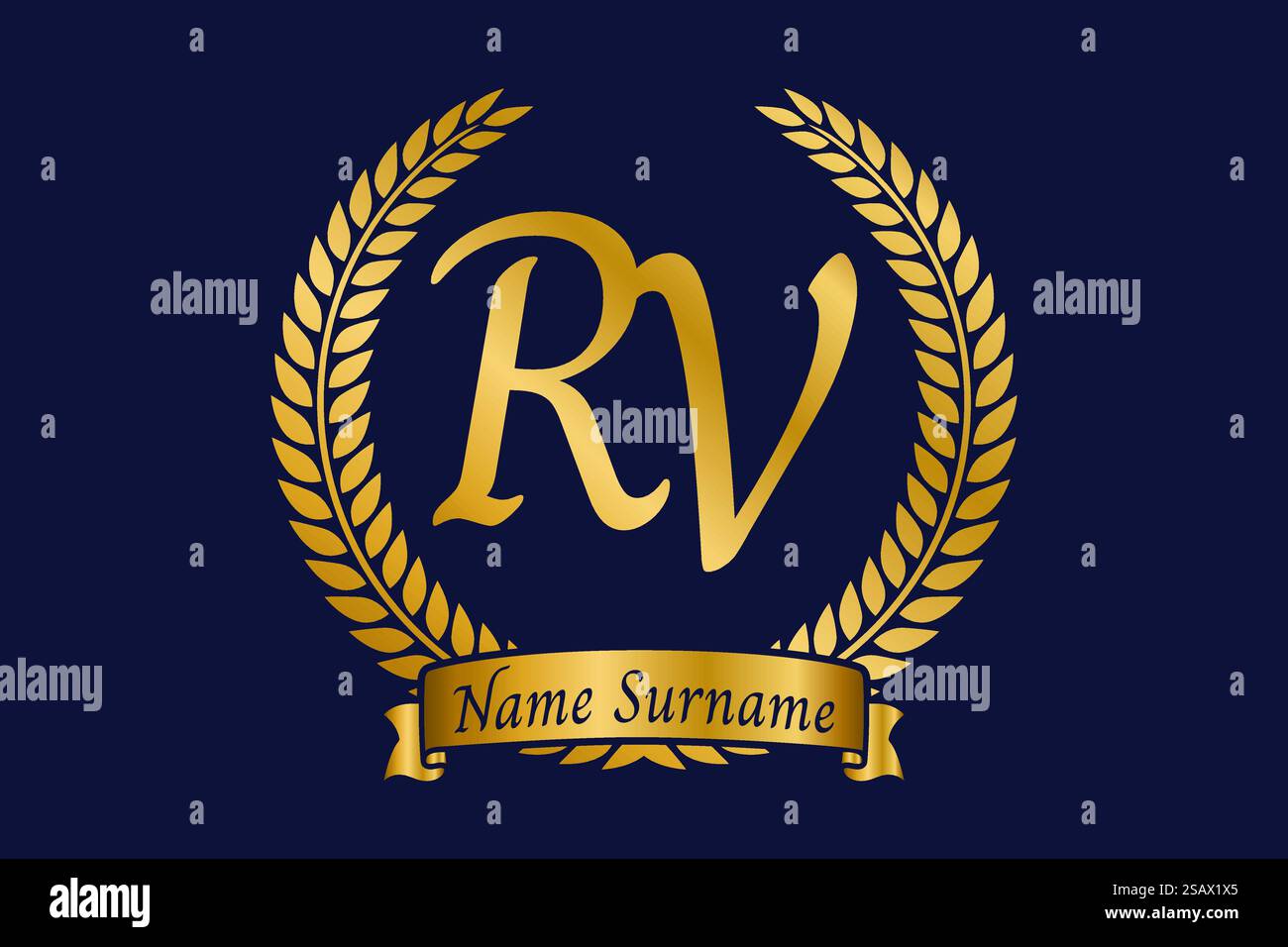 Initial letter R and V, RV monogram logo design with laurel wreath ...