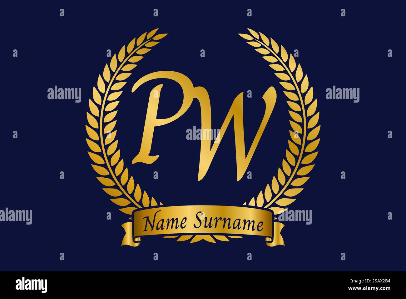 Initial letter P and W, PW monogram logo design with laurel wreath ...