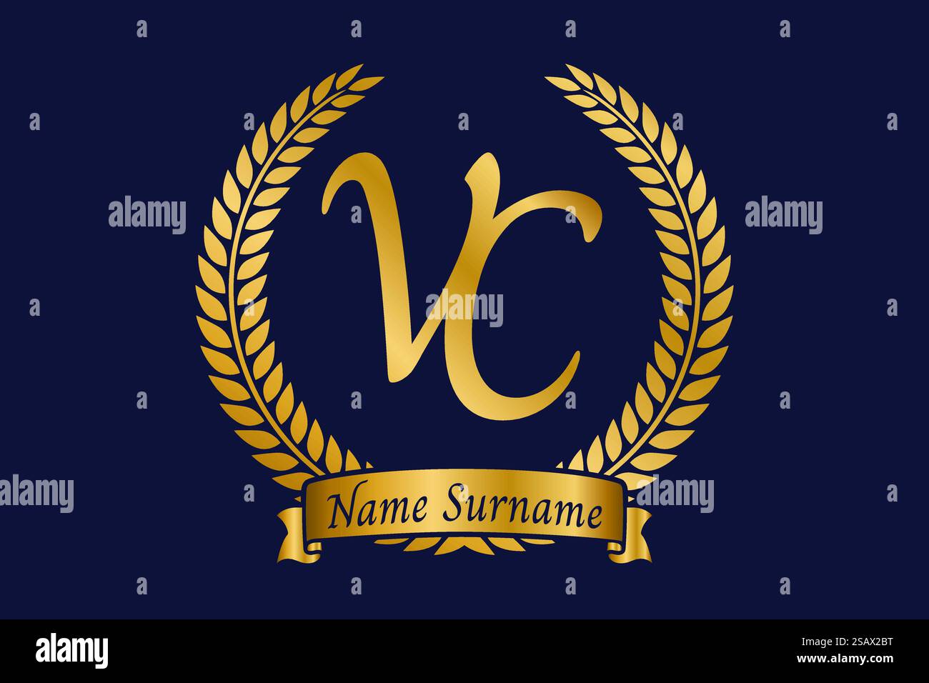 Initial letter V and C, VC monogram logo design with laurel wreath ...