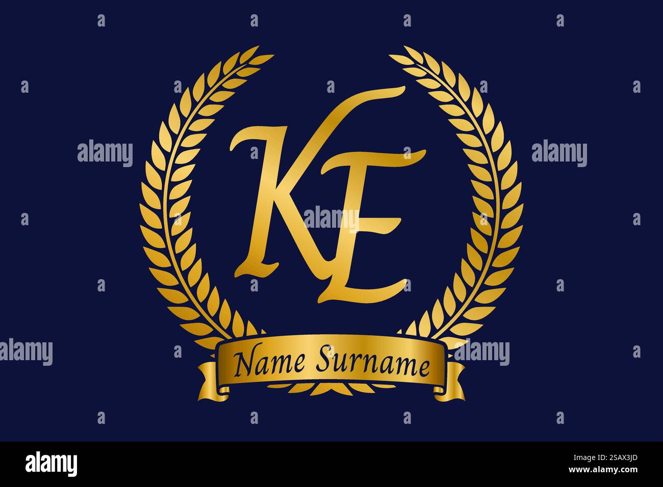 Initial letter K and E, KE monogram logo design with laurel wreath ...