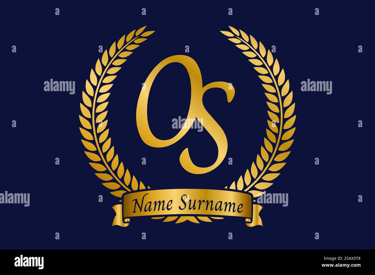 Initial letter O and S, OS monogram logo design with laurel wreath. Luxury golden emblem with ...