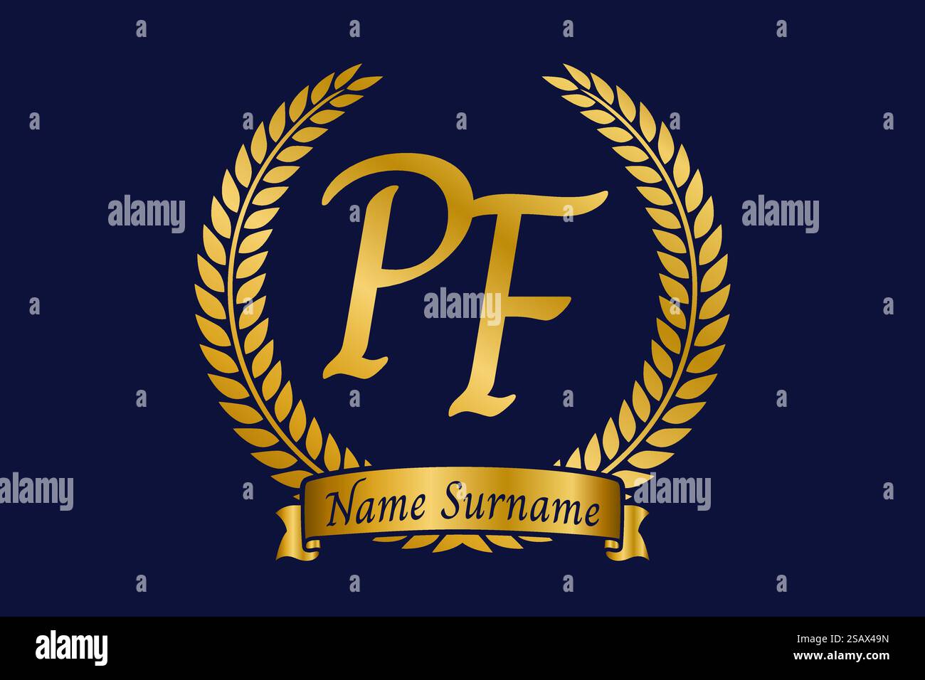 Initial letter P and F, PF monogram logo design with laurel wreath ...
