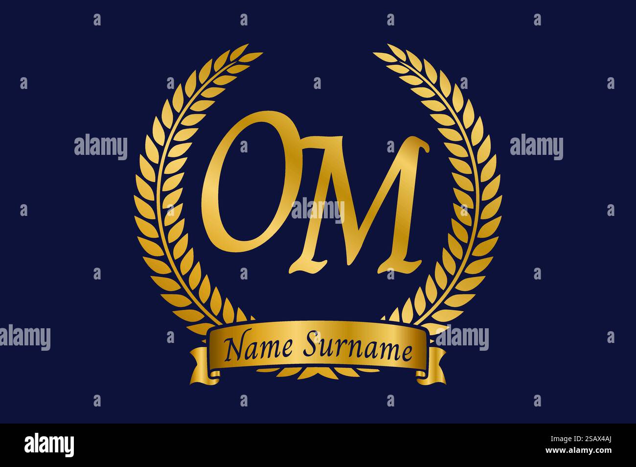 Initial letter O and M, OM monogram logo design with laurel wreath ...