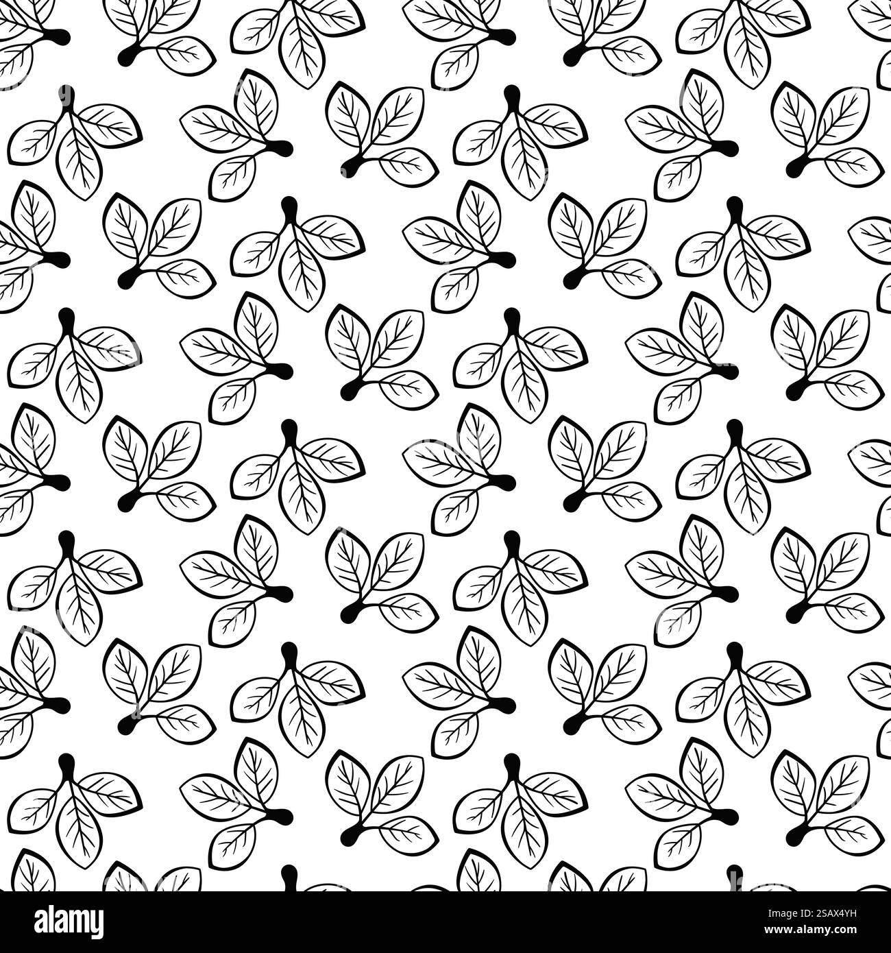 Hand drawn floral pattern vector design. Simple ornament with plant and ...