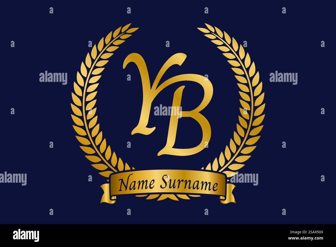 Initial letter Y and B, YB monogram logo design with laurel wreath ...