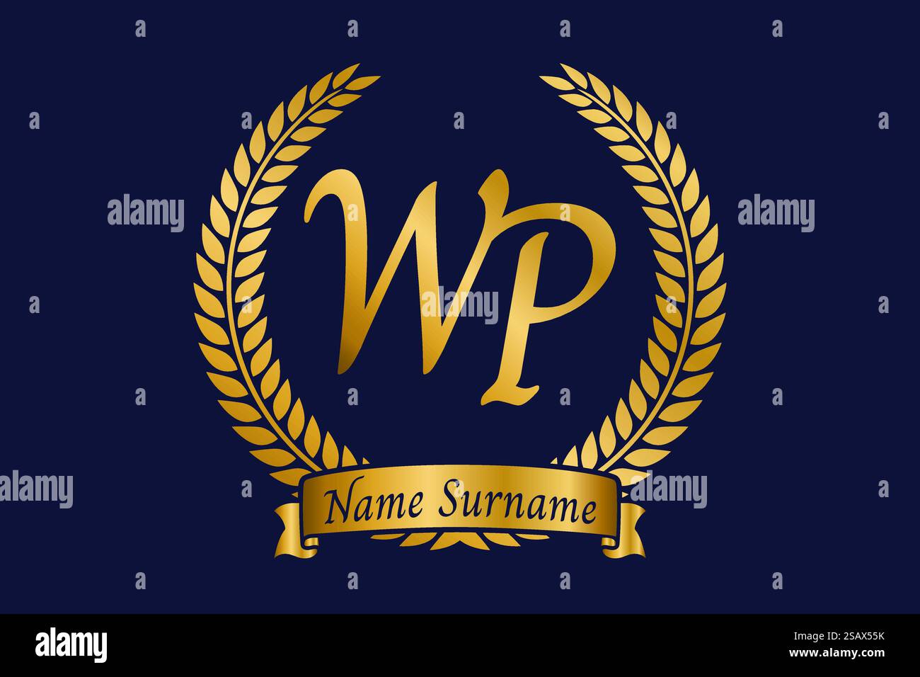Initial letter W and P, WP monogram logo design with laurel wreath ...