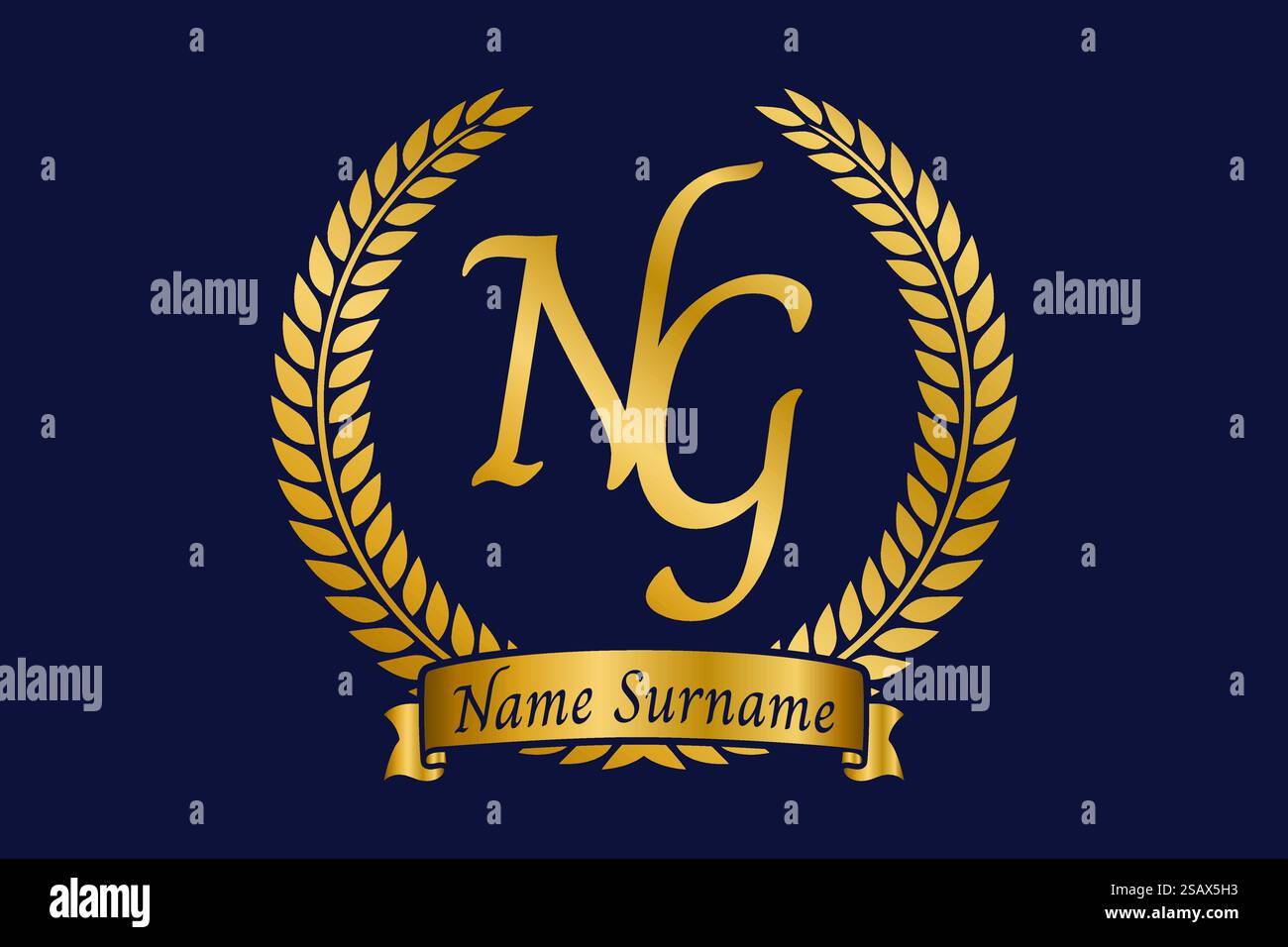 Initial letter N and G, NG monogram logo design with laurel wreath ...