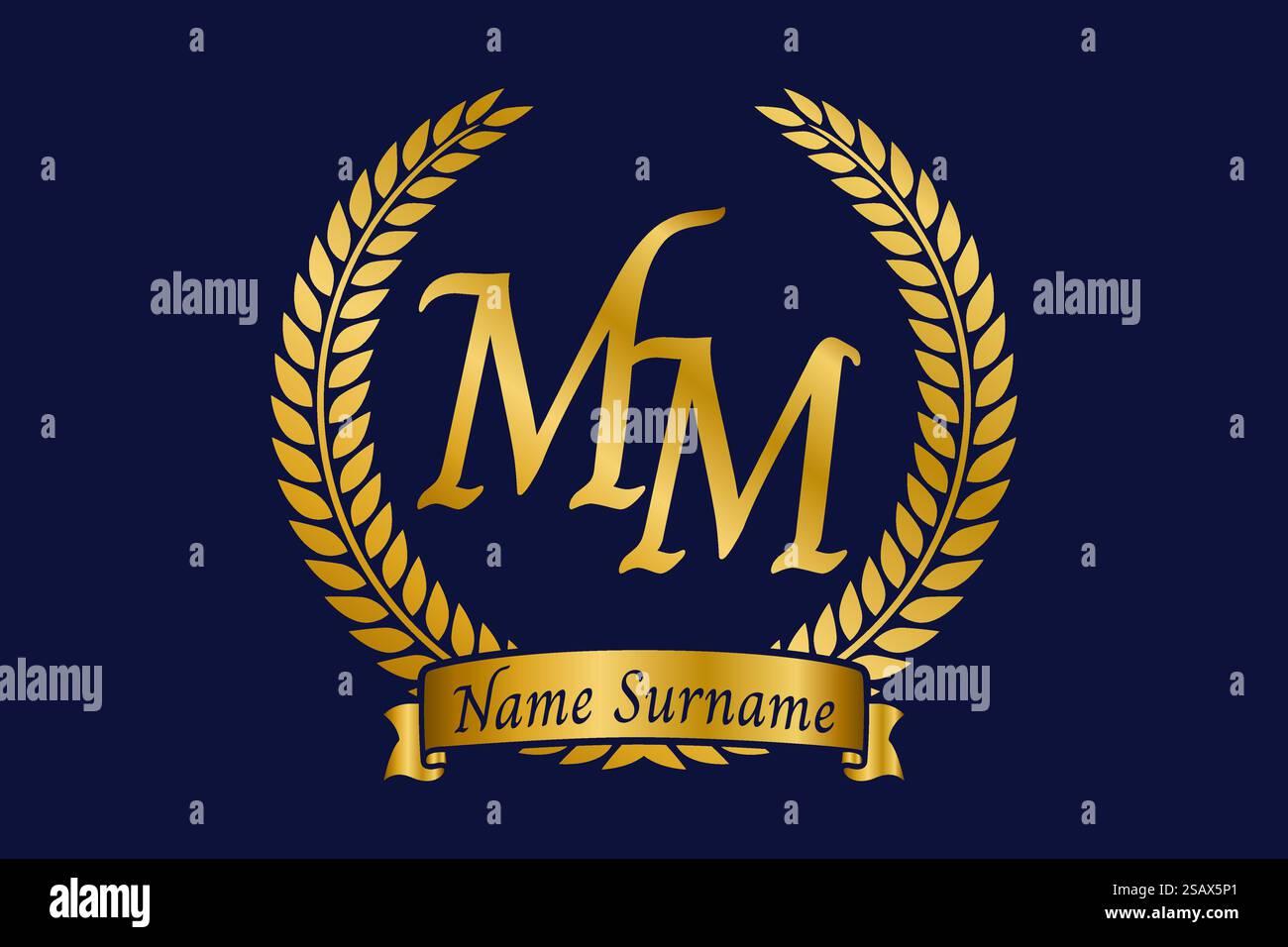 Initial letter M and M, MM monogram logo design with laurel wreath ...