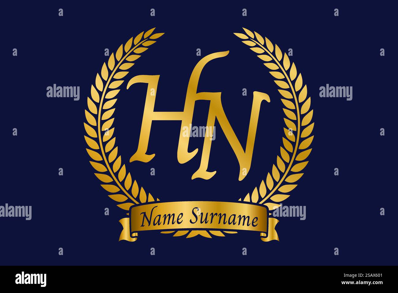 Initial letter H and N, HN monogram logo design with laurel wreath ...