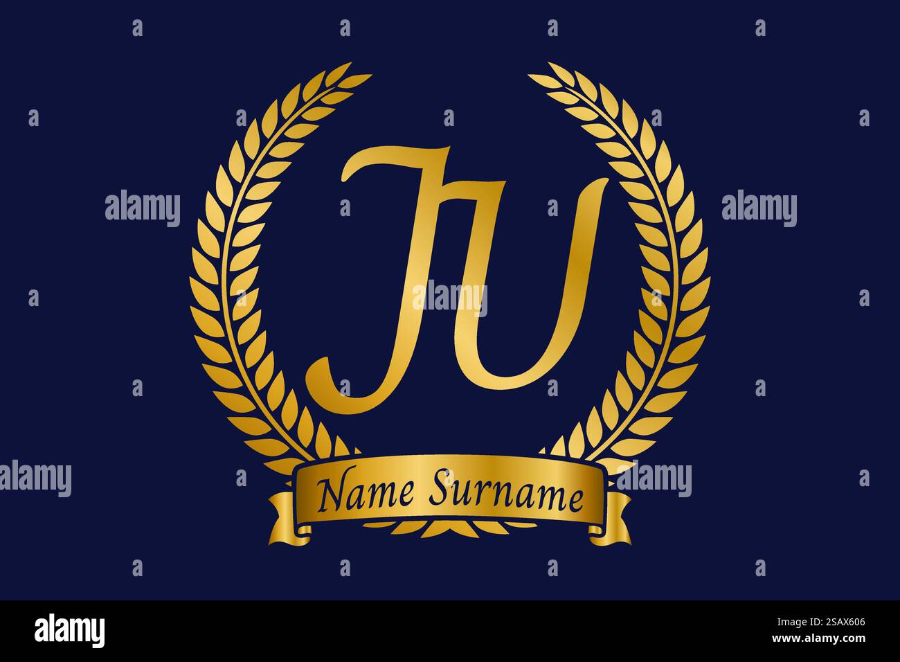 Initial letter J and U, JU monogram logo design with laurel wreath ...