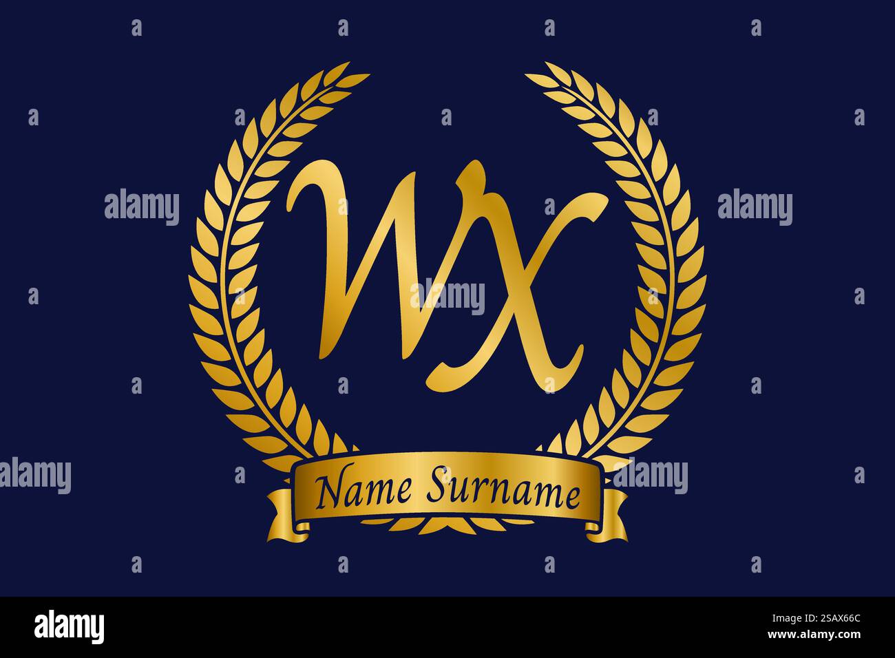 Initial letter W and X, WX monogram logo design with laurel wreath ...