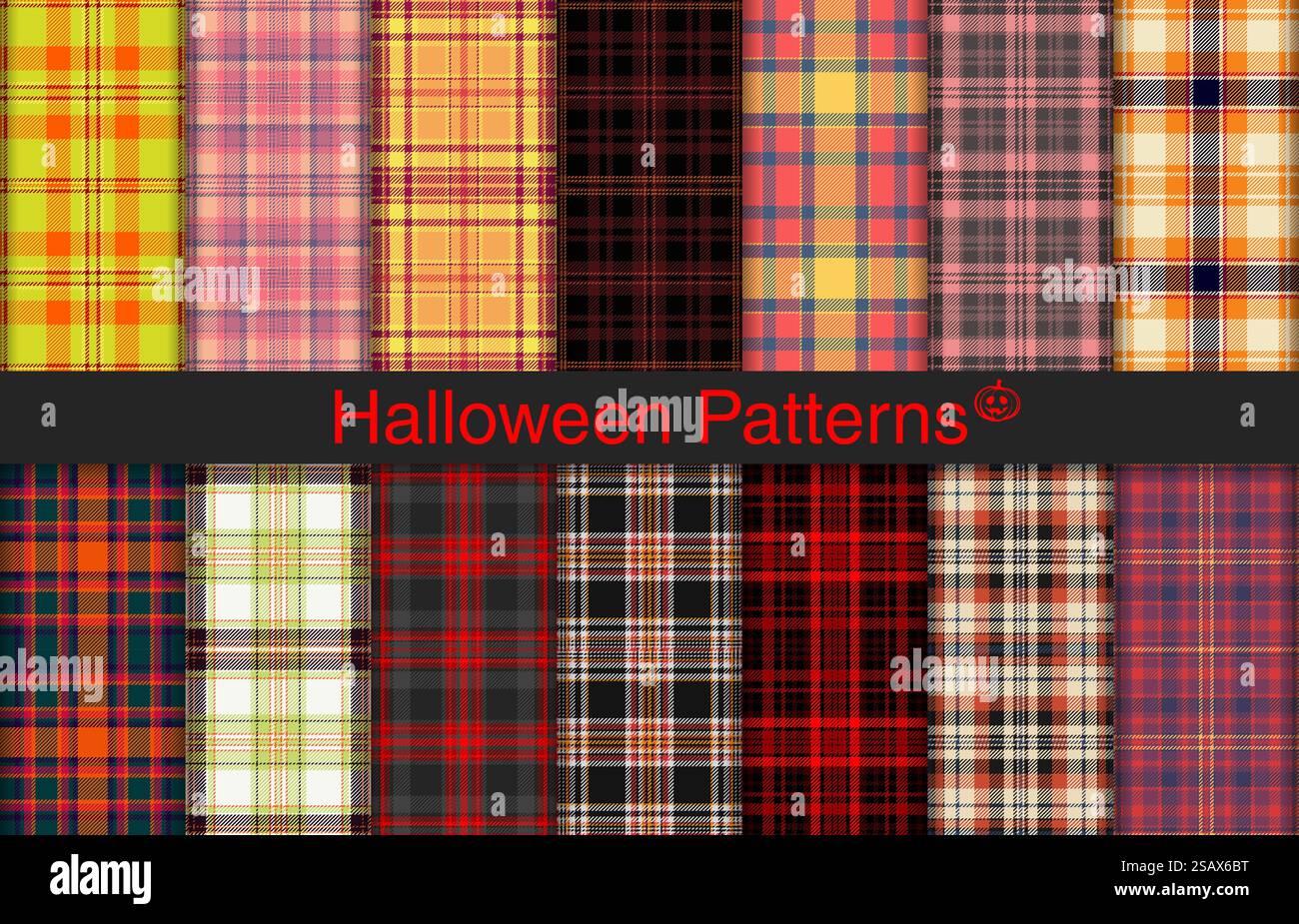 Halloween plaid collection, textile design, checkered fabric pattern ...