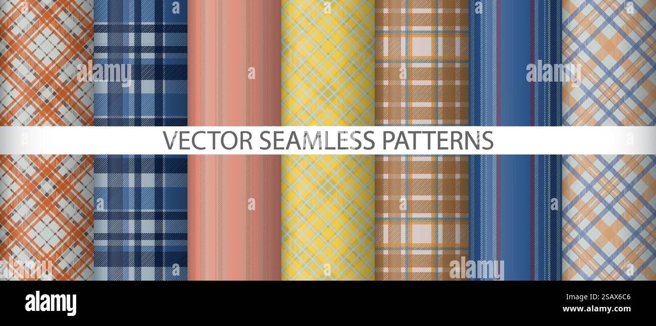 Set vector seamless textile. Pattern background texture. Tartan plaid ...