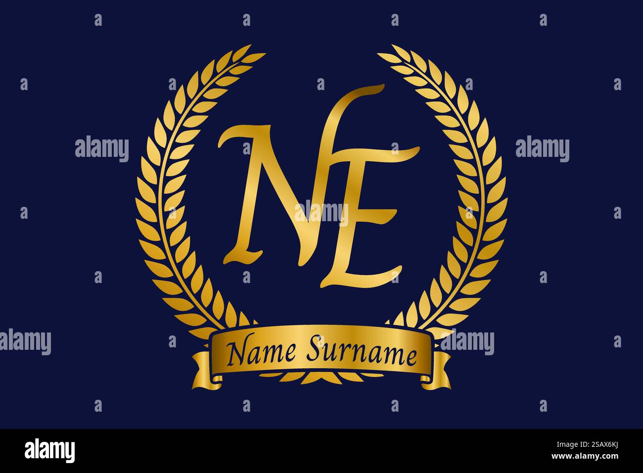 Initial letter N and E, NE monogram logo design with laurel wreath ...