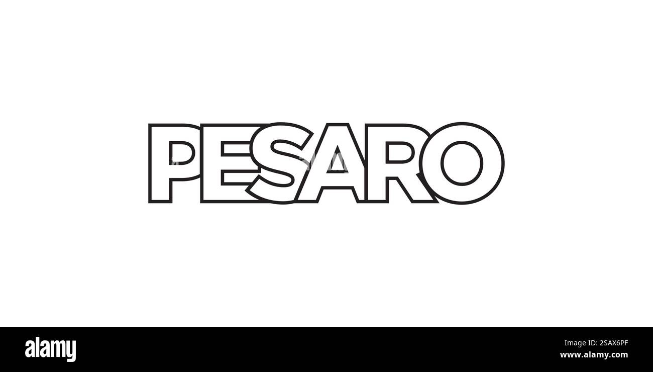 Pesaro in the Italia emblem for print and web. Design features geometric style, vector ...